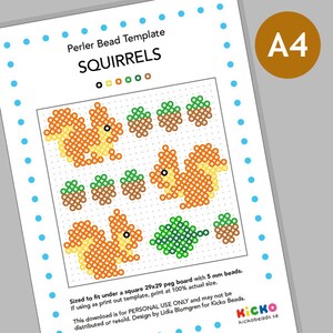 SQUIRRELS Perler Patterns, Acorns, Hama Fuse Beads Pyssla Nabbi ...