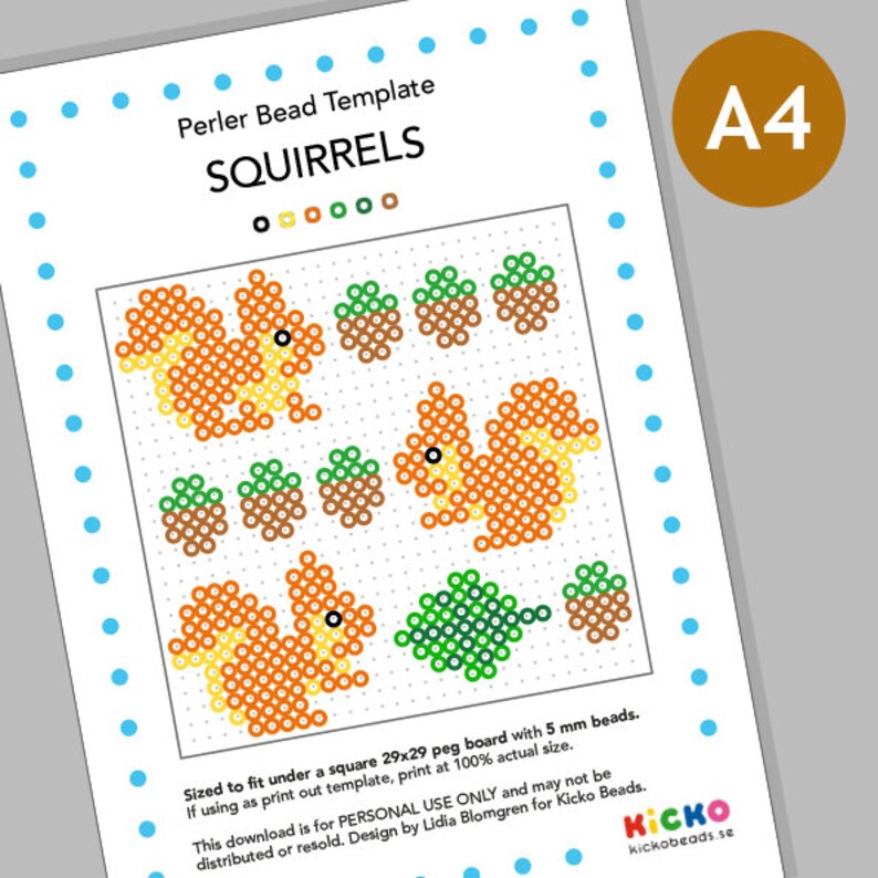 SQUIRRELS Perler Patterns, Acorns, Hama Fuse Beads Pyssla Nabbi ...
