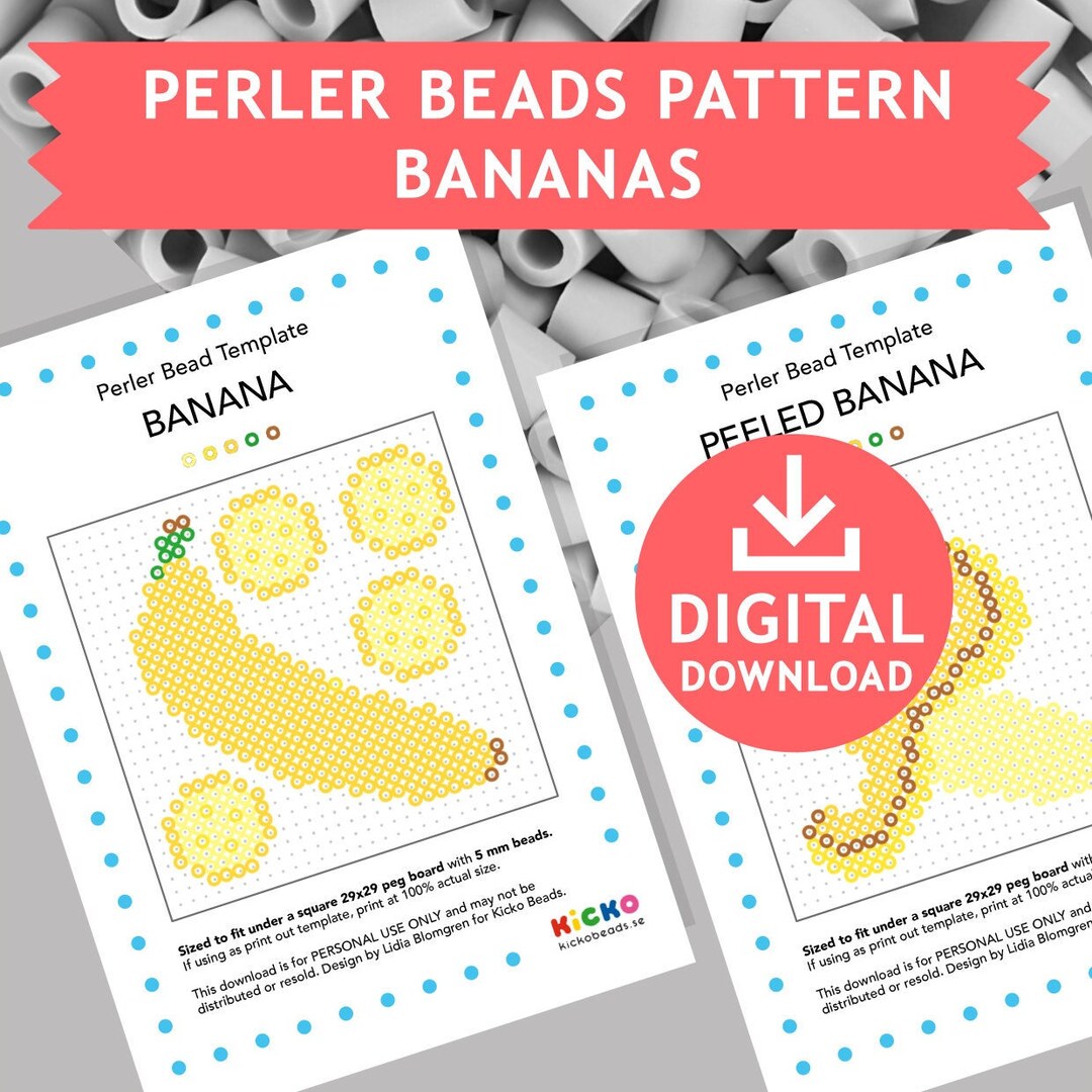 2x BANANA Fruits Yellow Jungle Kids Crafts Fuse Beads Pyssla Templates ...