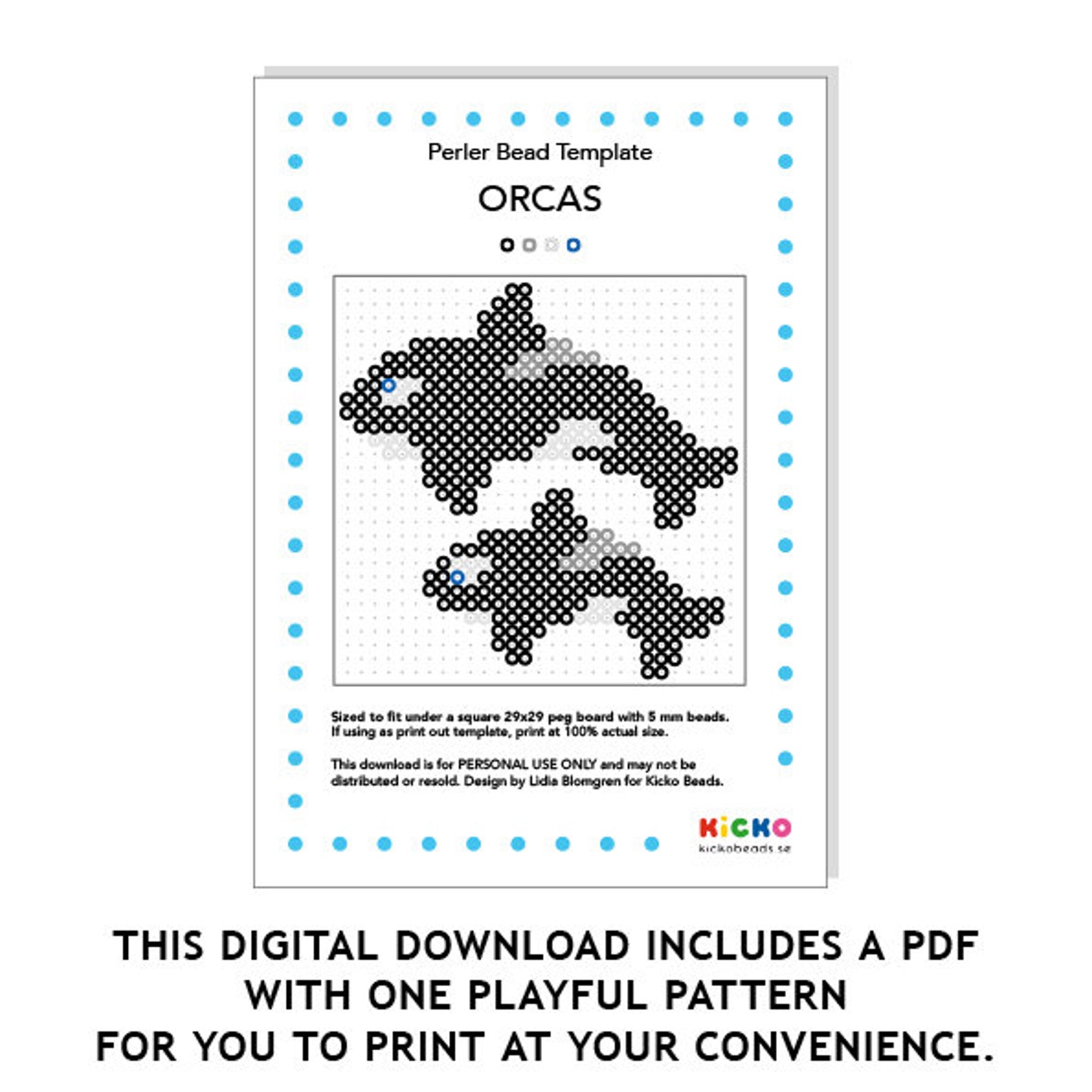 ORCAS Perler Patterns, Sea Ocean Fish Hama Fuse Beads Pyssla Nabbi ...