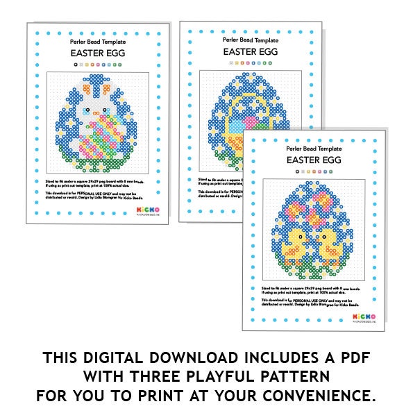3x EASTER EGG Bunny Chickens Eggs Perler Patterns, Hama Fuse Beads ...