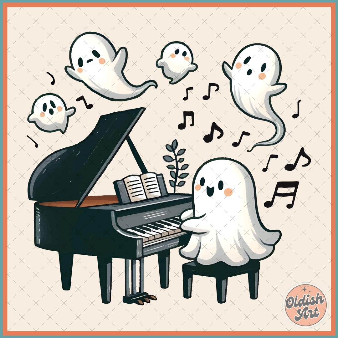 Cute Ghost Playing Piano Png, Spooky Png, Ghost and Music Png, Music ...