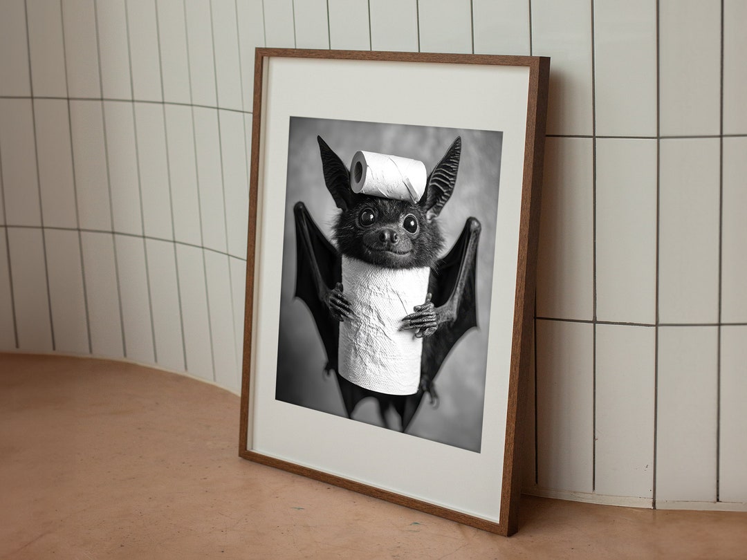 Cute Bat Art Print, Bat Printable Wall Art, Funny Bathroom Print ...