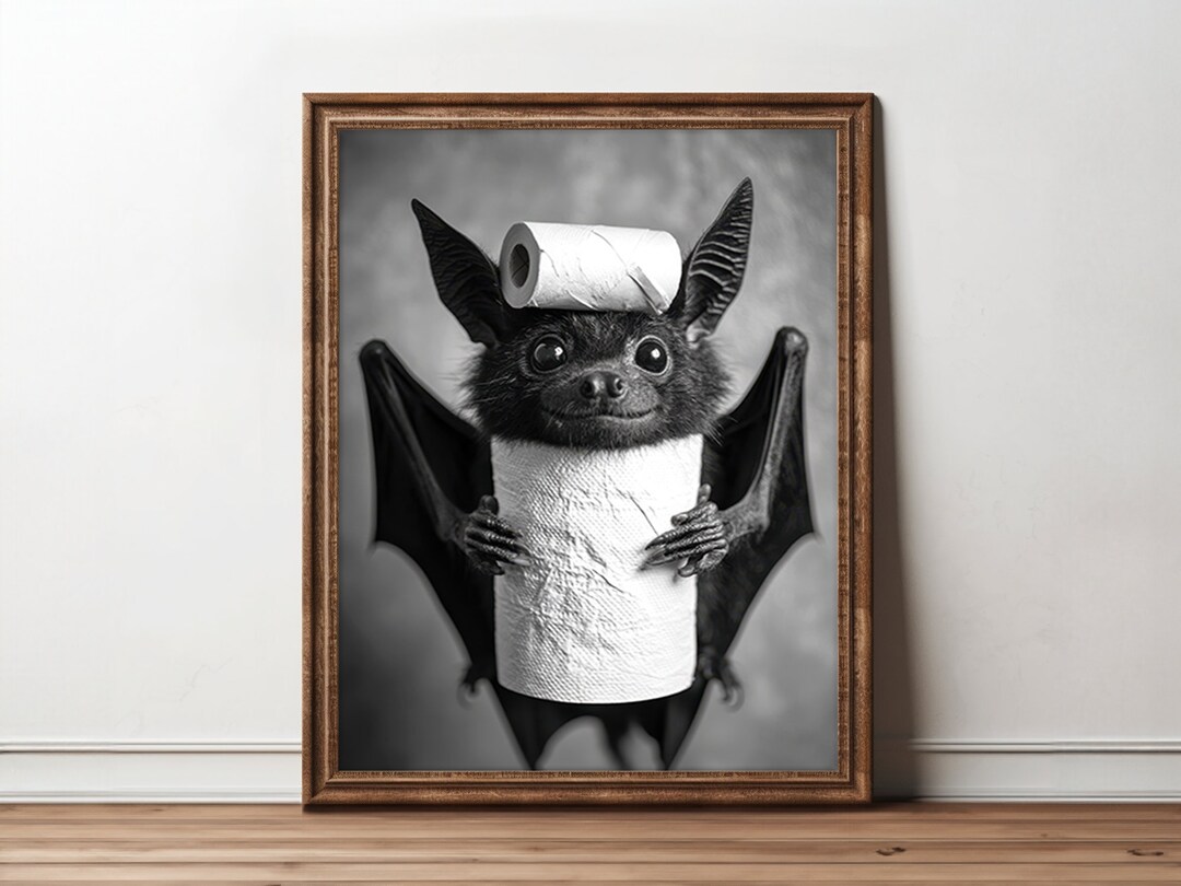 Cute Bat Art Print, Bat Printable Toilet Wall Art, Funny Halloween ...