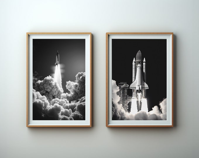 COSMOS Lunar Wall Art Set of 2 NASA Rocket Shuttle Space Planet Moon ...