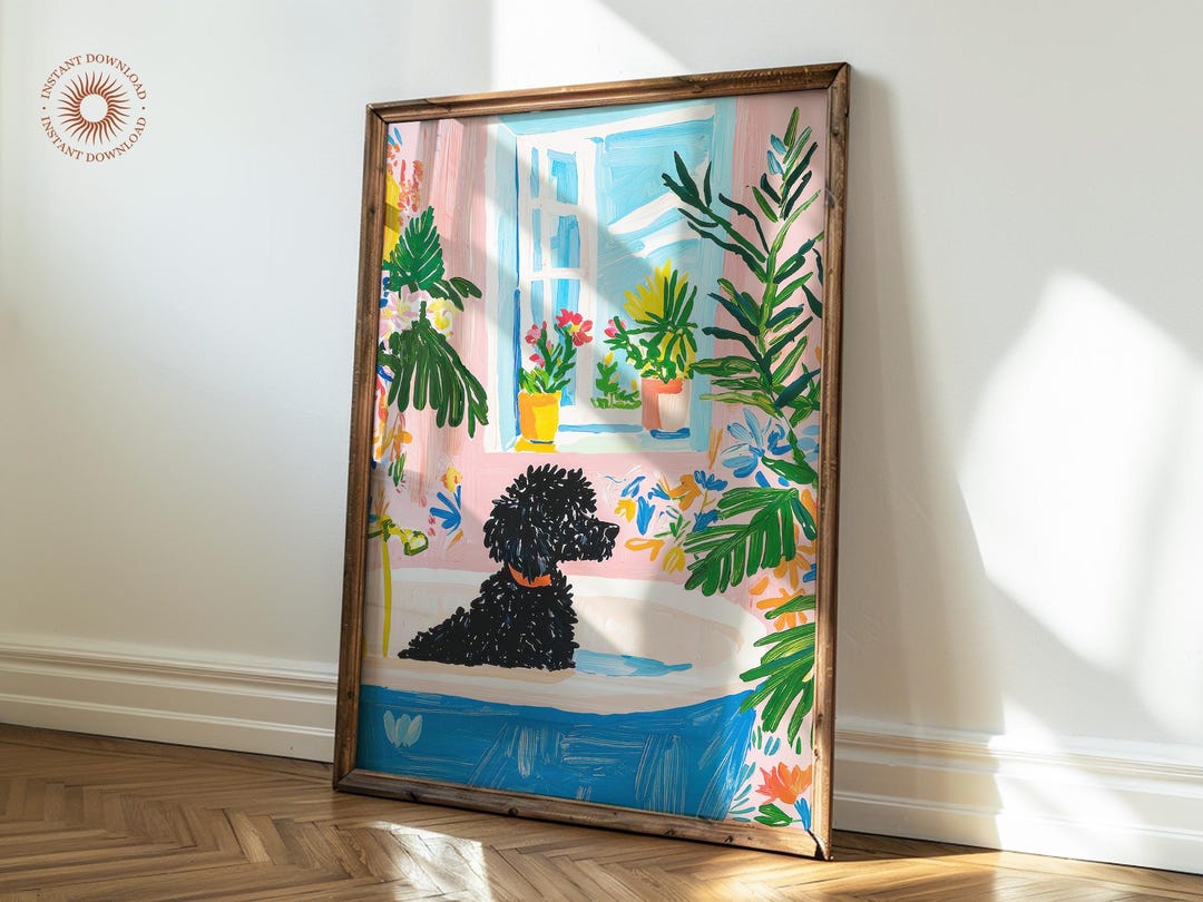 Black Poodle on Toilet Bathroom Print in the Style of Henri Matisse ...
