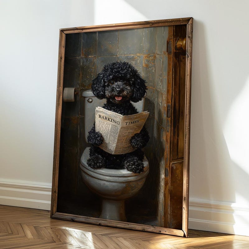 Dog on Toilet Art Poodle - Etsy