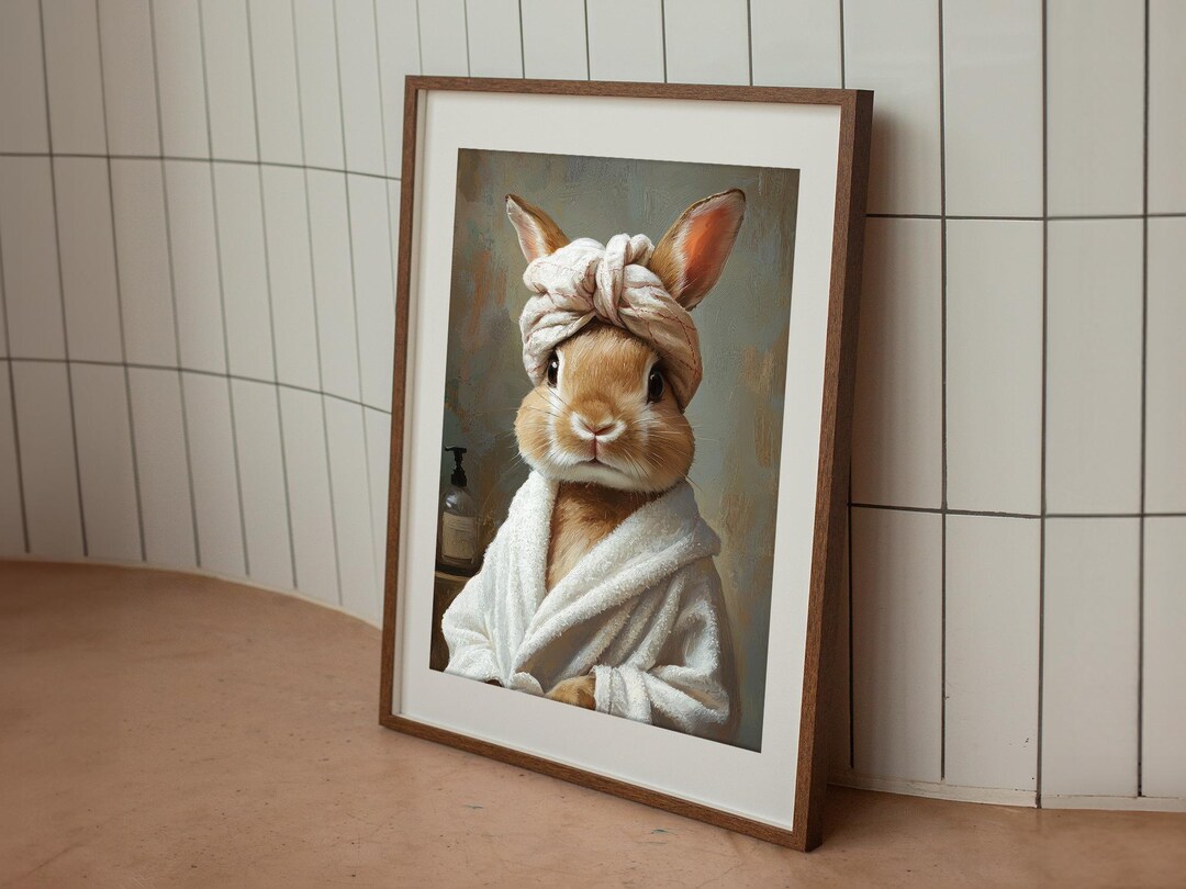 Bunny Bathroom Art Print, Quirky Toilet Bathtime Wall Art, Rabbit in ...
