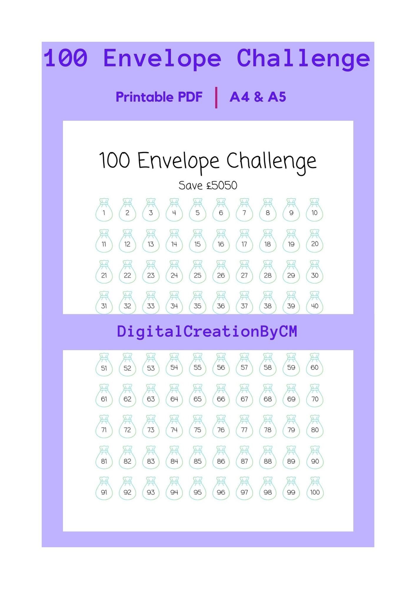 PRINTABLE PDF 100 Envelope Challenge Digital Download - Etsy