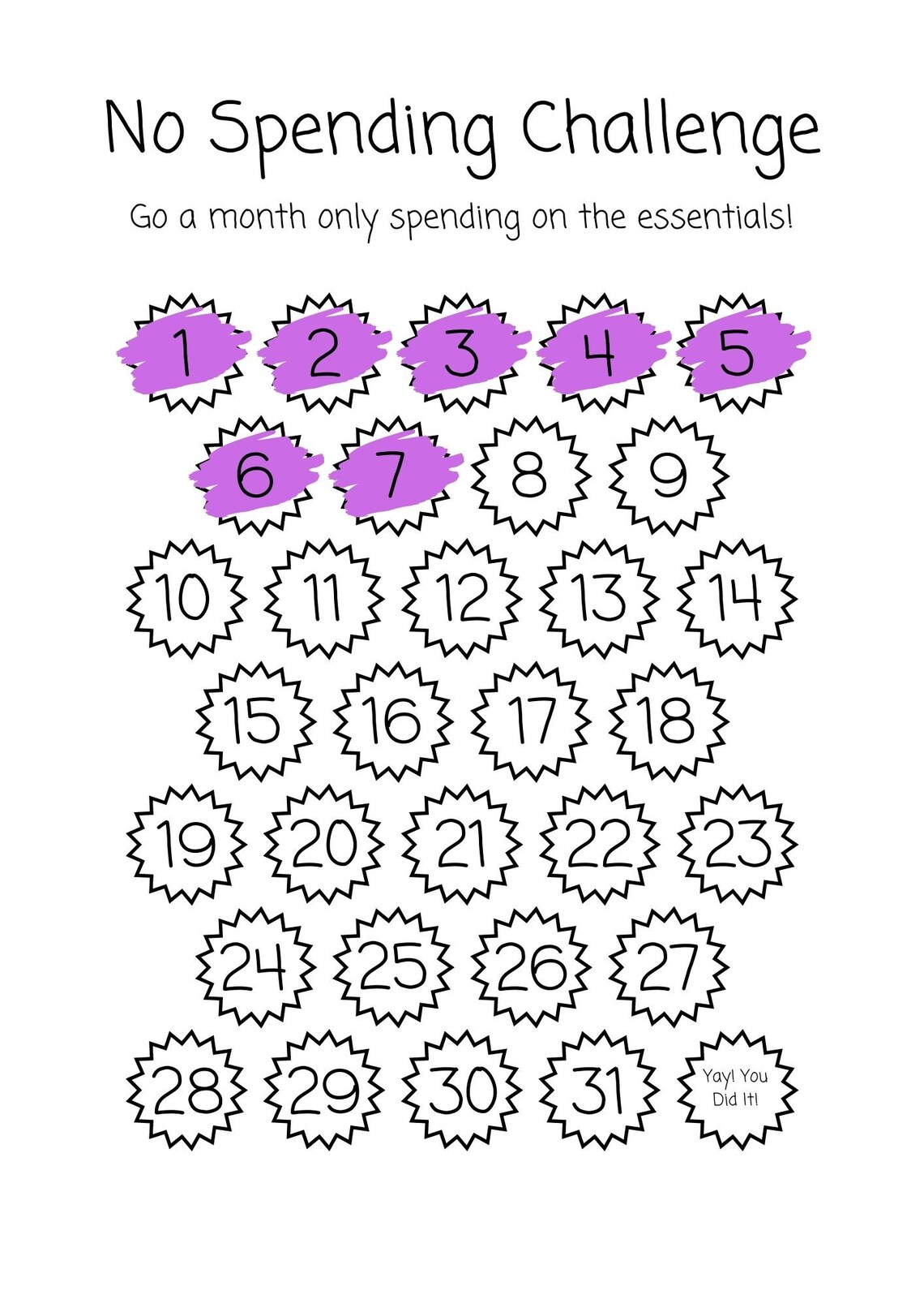 PRINTABLE PDF No Spending Challenge - Digital Download - Etsy