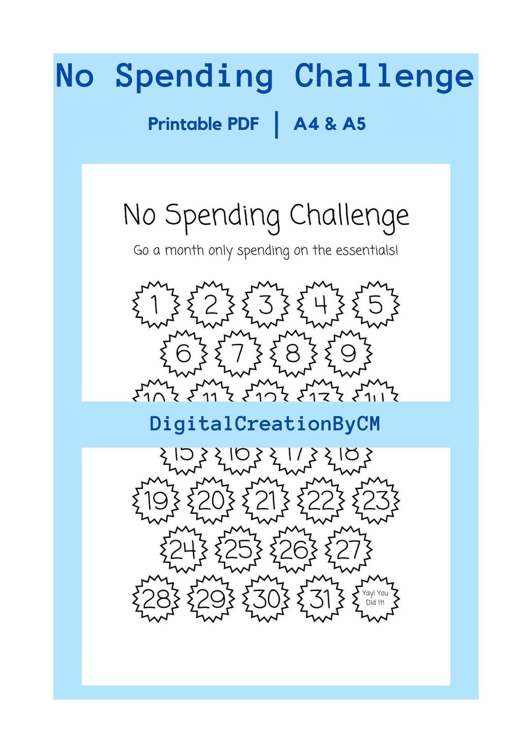 PRINTABLE PDF No Spending Challenge - Digital Download - Etsy