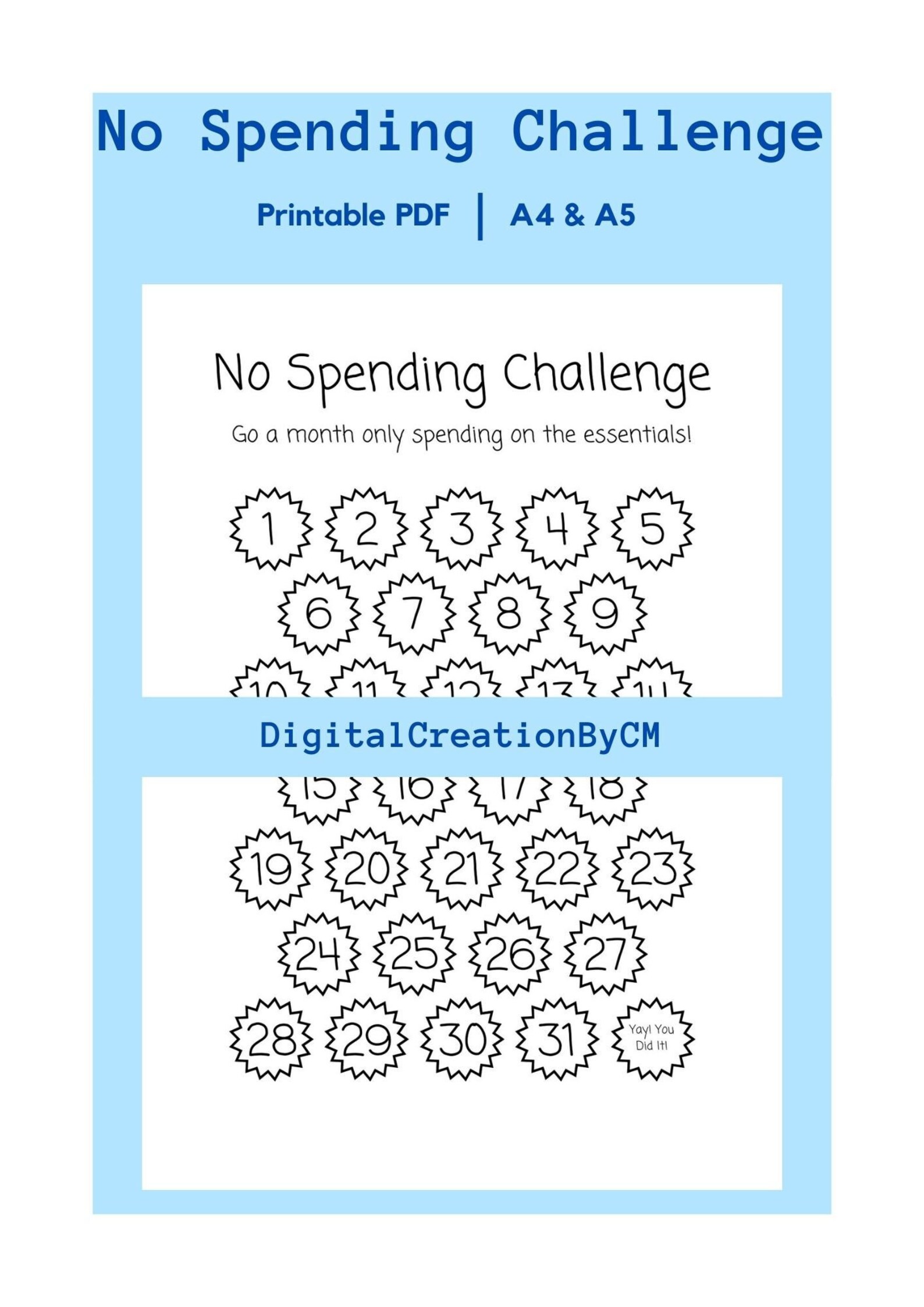 PRINTABLE PDF No Spending Challenge - Digital Download - Etsy