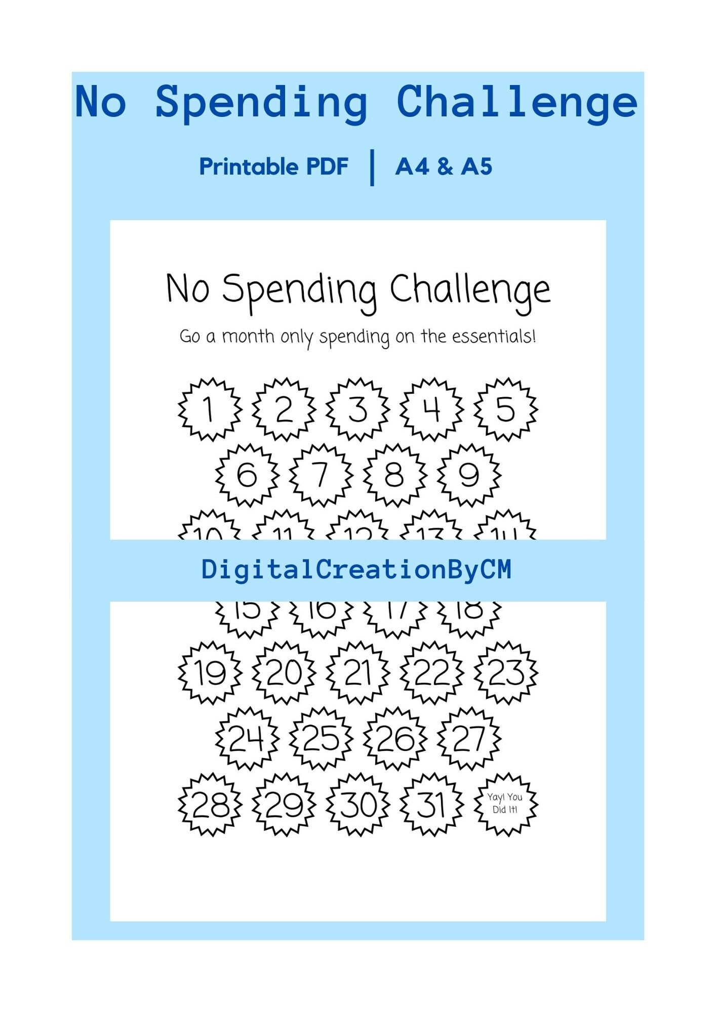 PRINTABLE PDF No Spending Challenge - Digital Download - Etsy