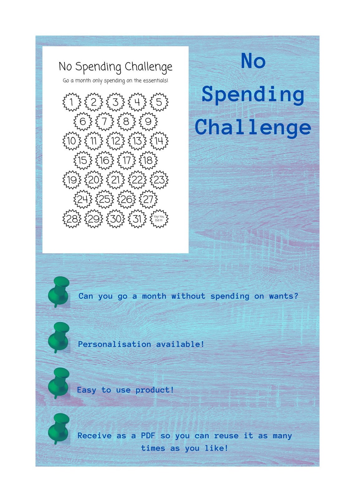PRINTABLE PDF No Spending Challenge - Digital Download - Etsy