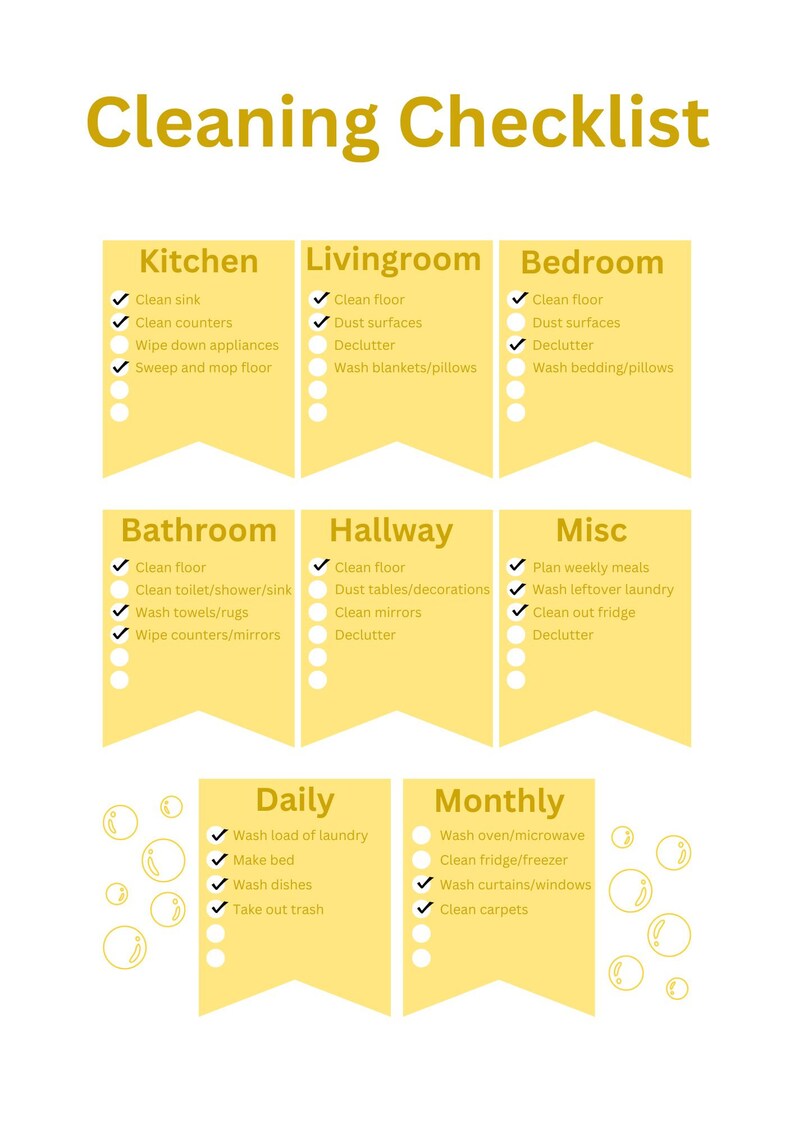 PRINTABLE PDF Cleaning Checklist - Digital Download - Etsy