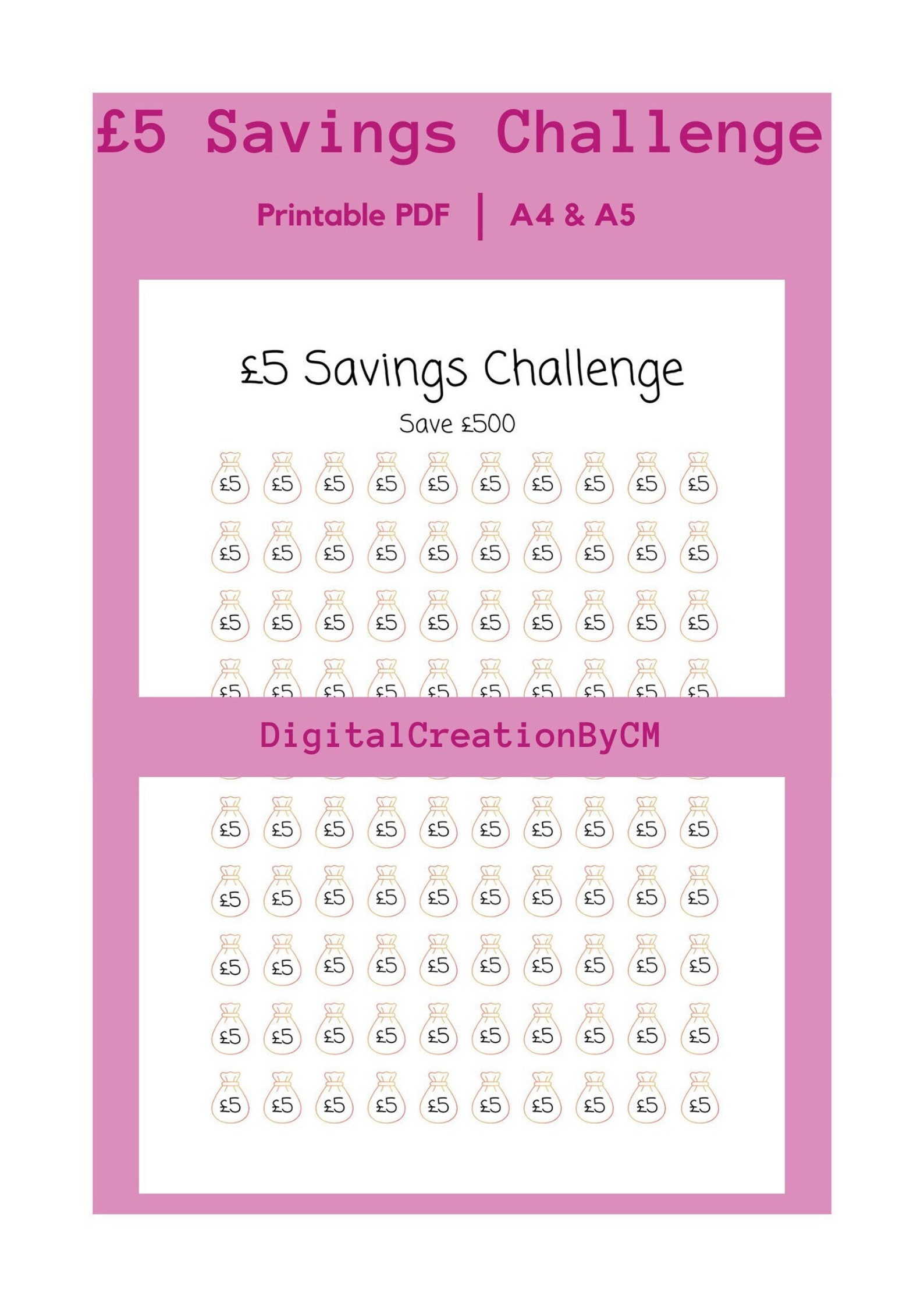 PRINTABLE PDF 5 Pounds Savings Challenge - Digital Download - Etsy