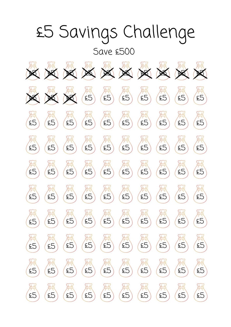 PRINTABLE PDF 5 Pounds Savings Challenge - Digital Download - Etsy