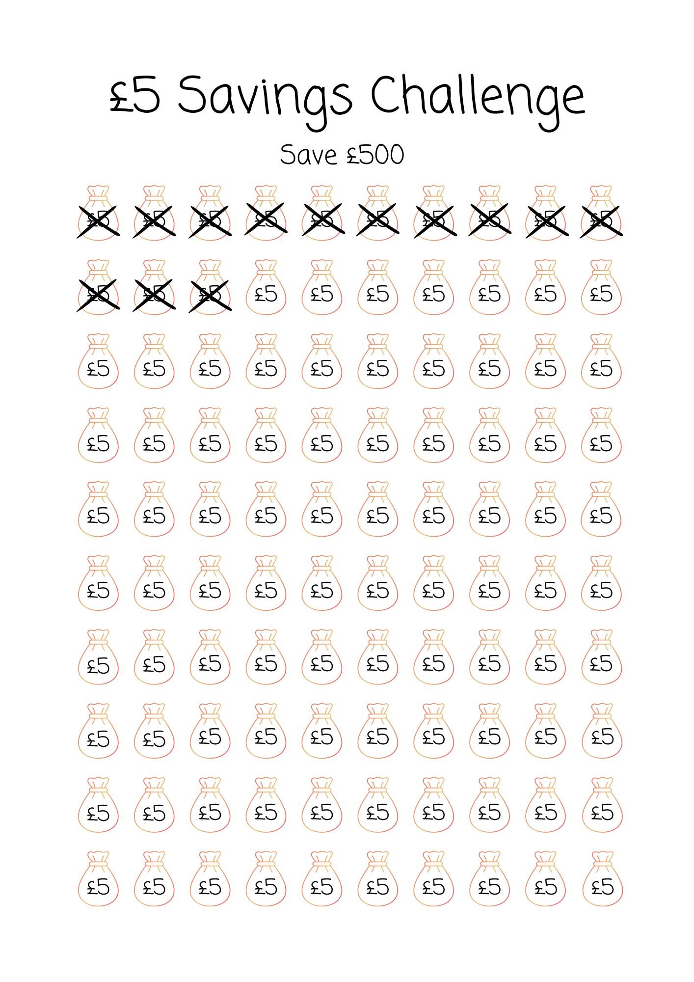 PRINTABLE PDF 5 Pounds Savings Challenge - Digital Download - Etsy
