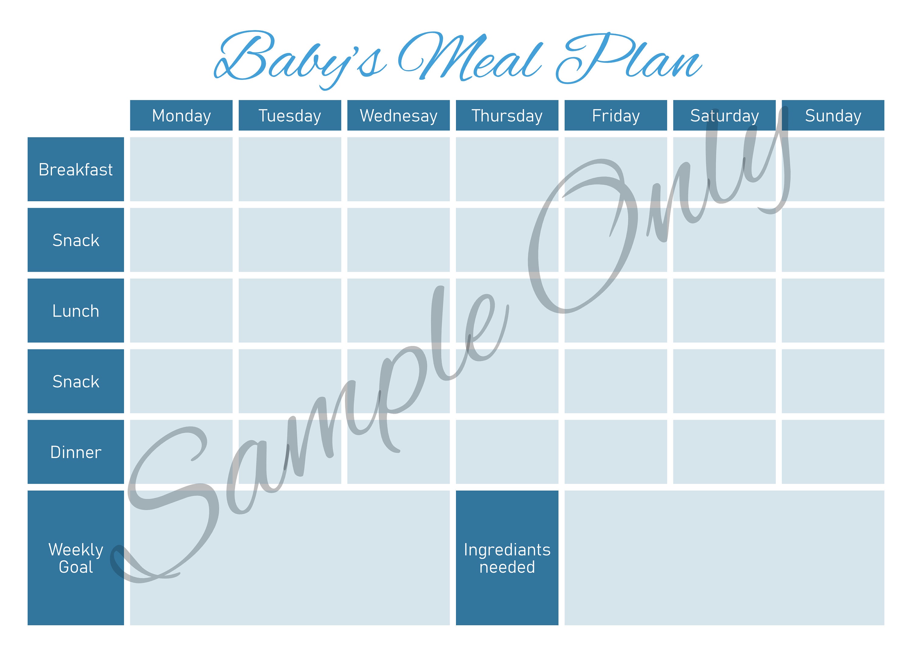 Baby Meal Planner Weekly Meal Plan Baby-led Weaning Meal - Etsy