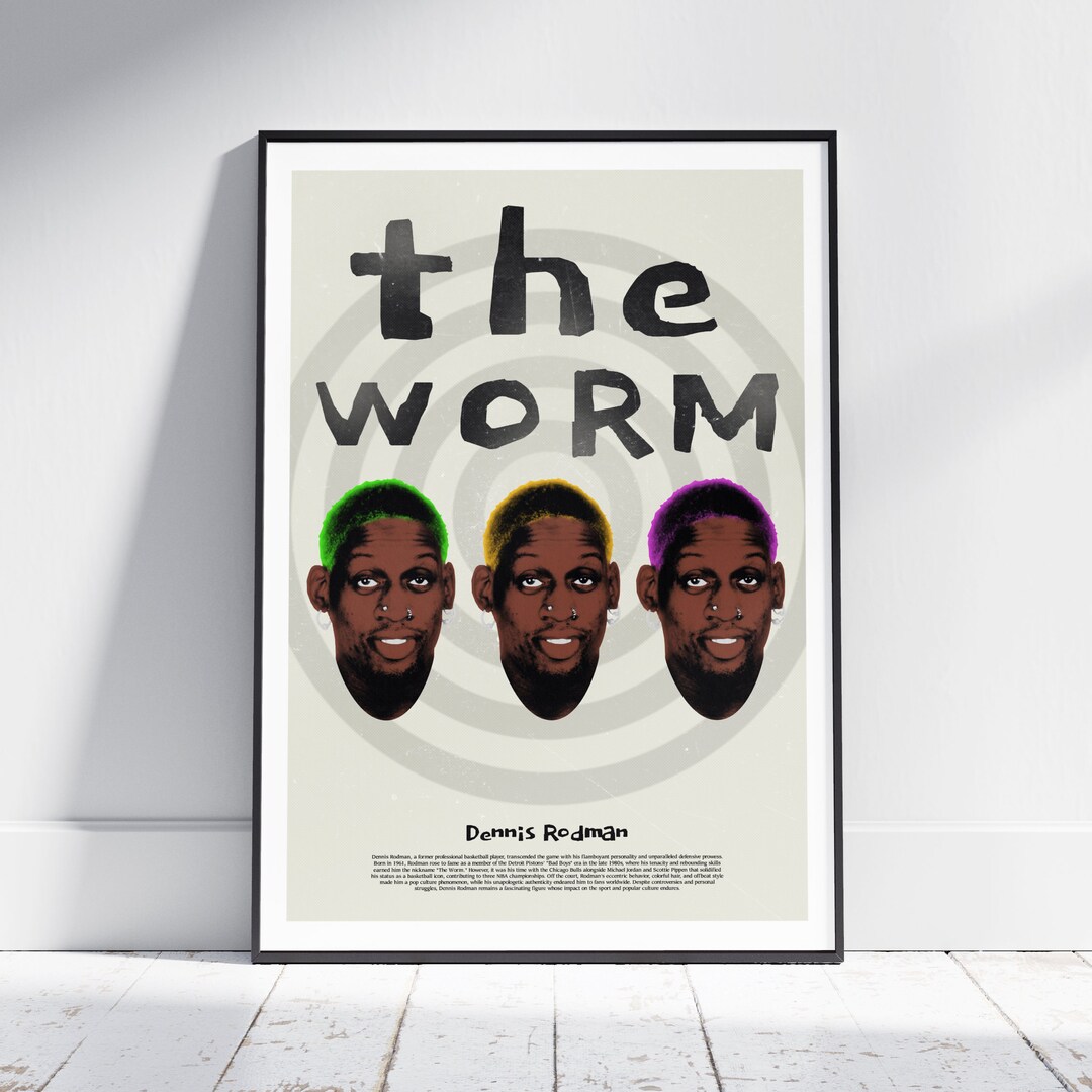 Dennis Rodman the Worm Print Basketball Retro Portrait Gift Present ...