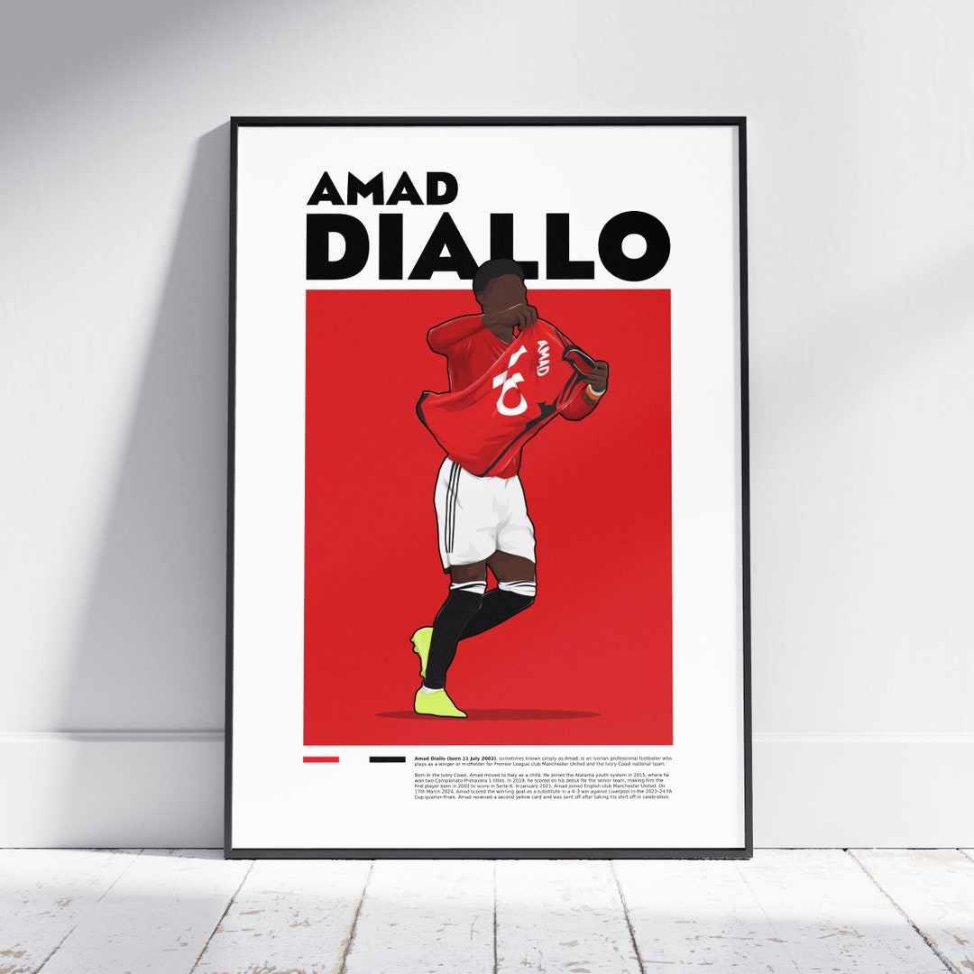 Amad Diallo Manchester Red Football Player Print Gift Present Birthday ...