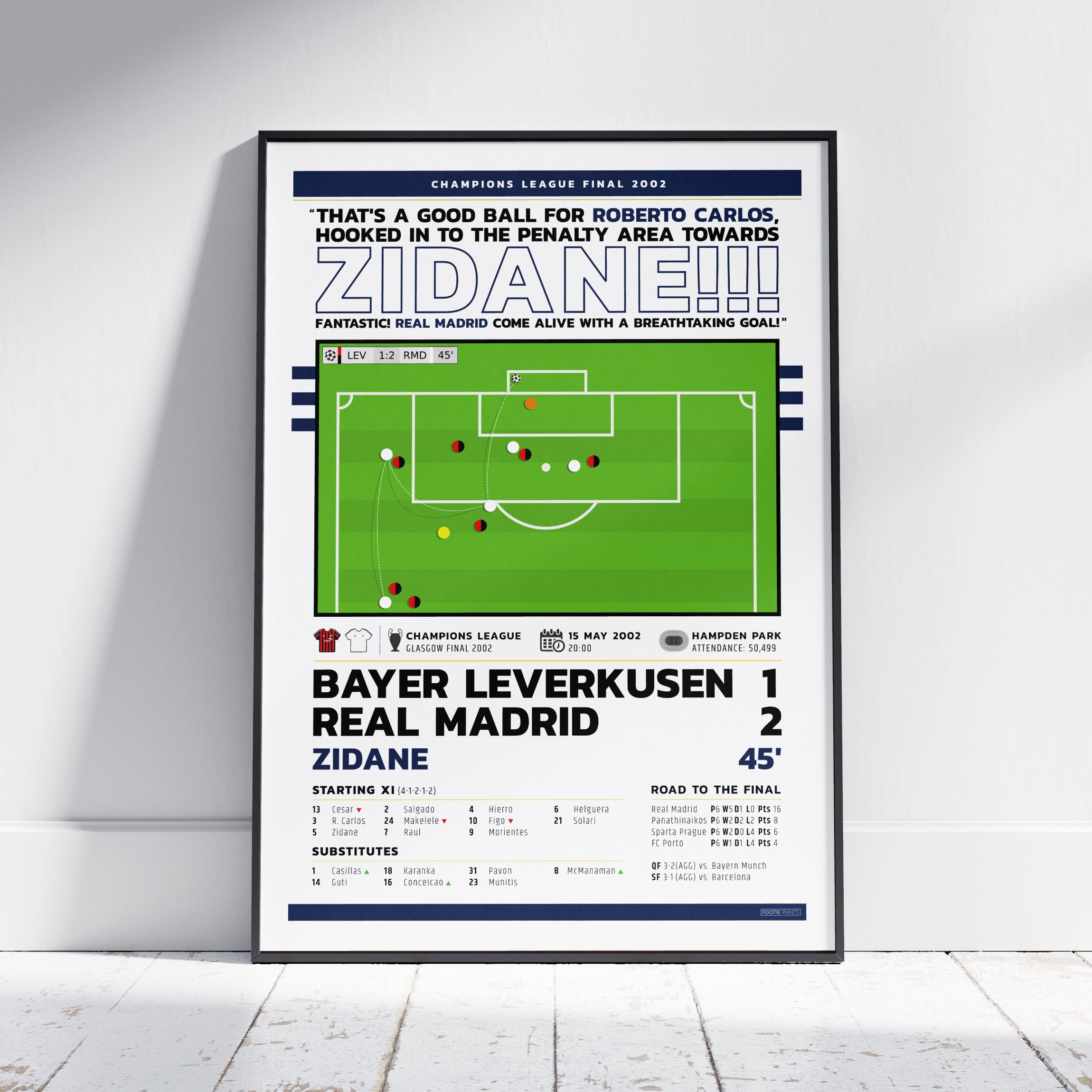 Zidane Volley Real Madrid Inspired Football Goal Print Gift Present ...