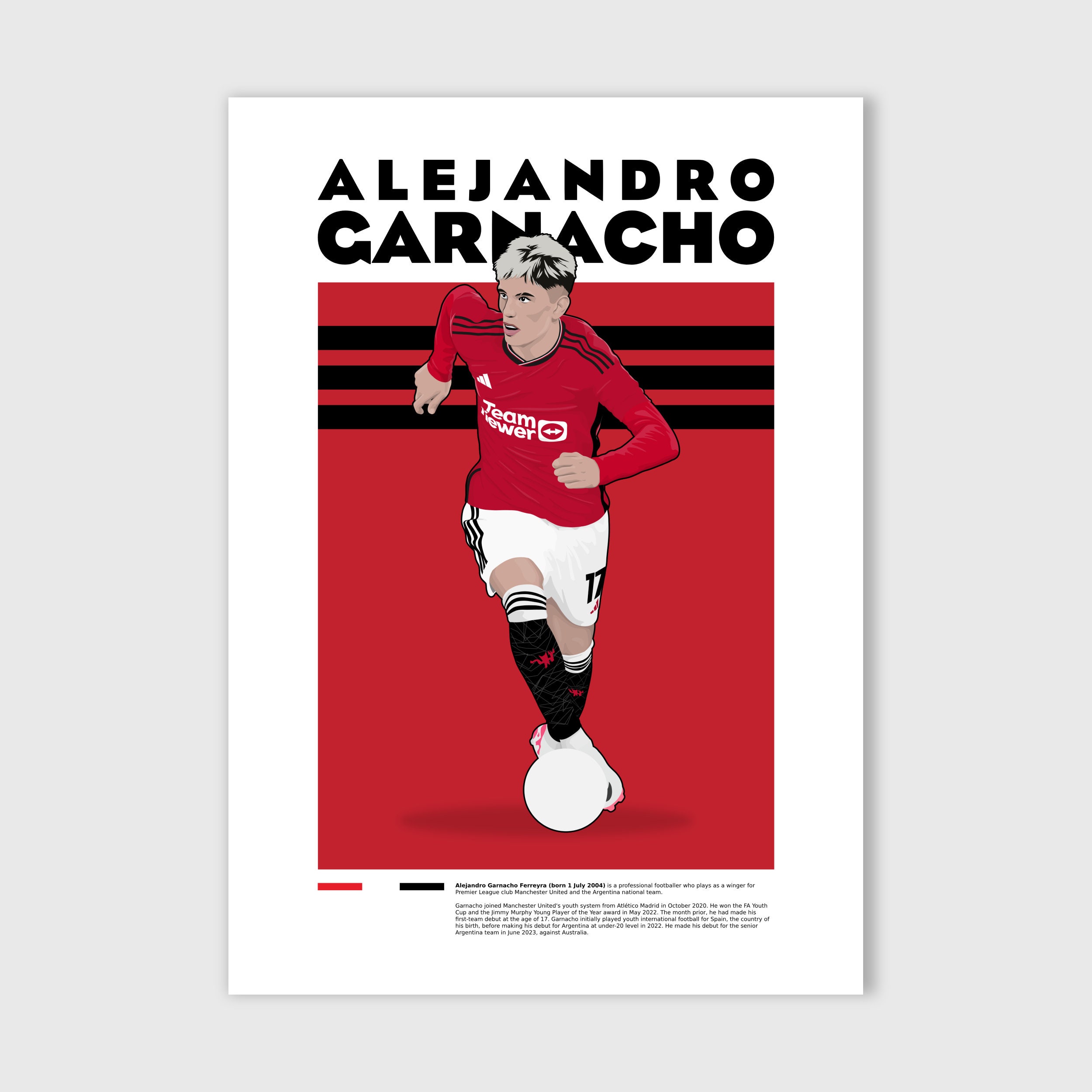 Garnacho Man United Football Player Print Gift Present Birthday Wall ...