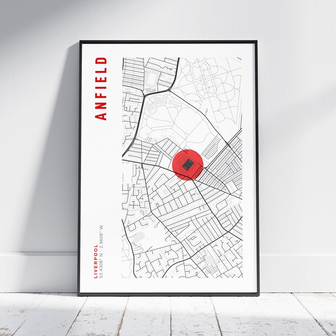 Anfield Stadium Liverpool Map Coordinates Print LFC Gift Present ...