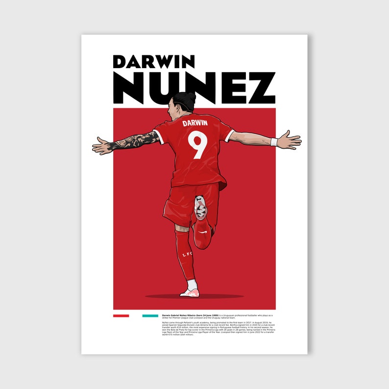Darwin Nunez Liverpool Football Player Print Gift Present Birthday Wall ...