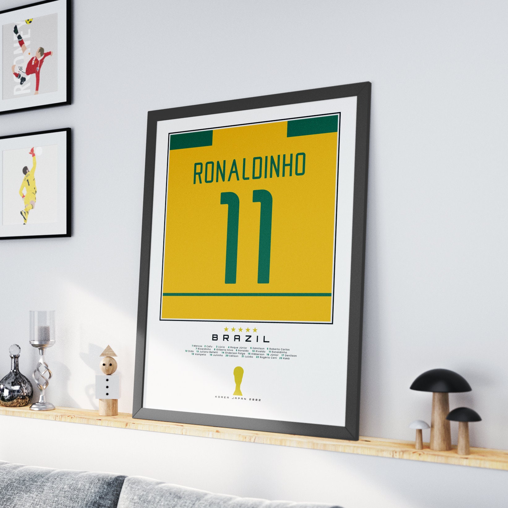 Brazil Ronaldo Ronaldinho 2002 World Cup Football Shirt Print Squad ...