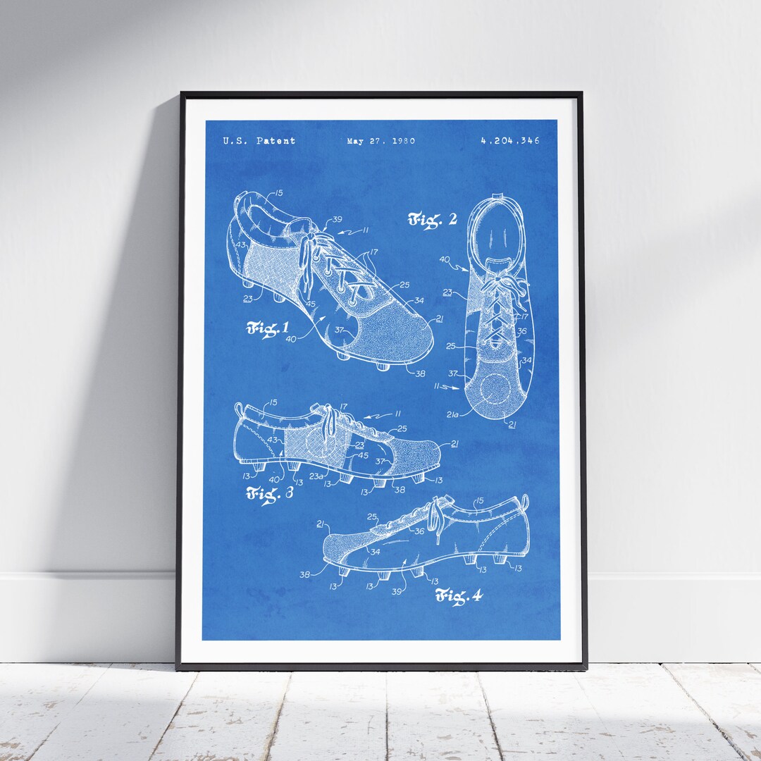Football Blueprint Patent Soccer Boots Shoe Print Gift Present Birthday ...
