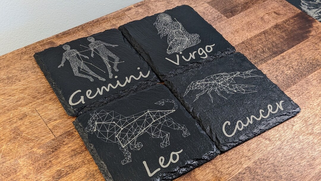 Engraved Slate Coasters Zodiac Sign Set of 4 Engraved - Etsy