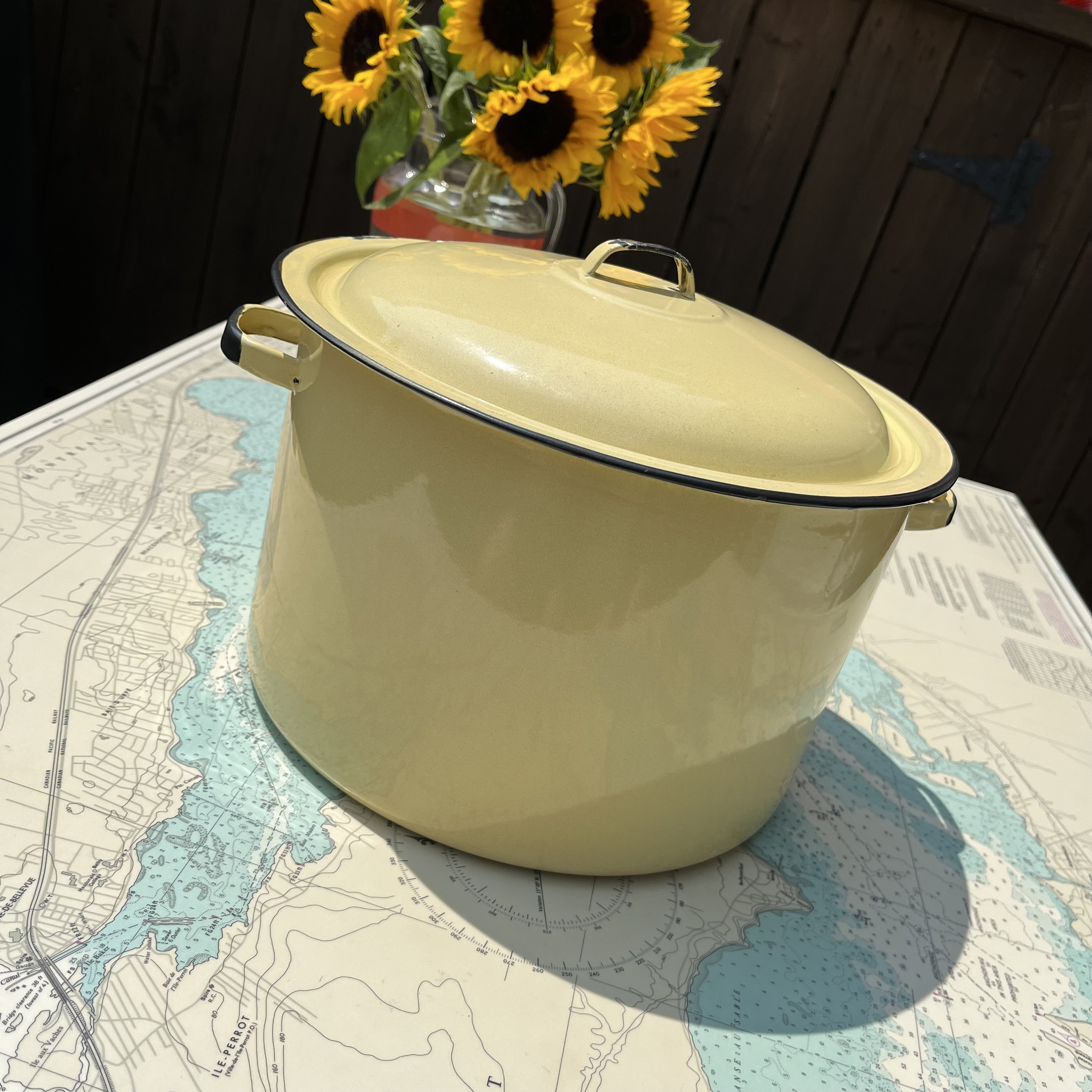 Vintage Yellow Enamelware Stock Pot With Lid - Etsy