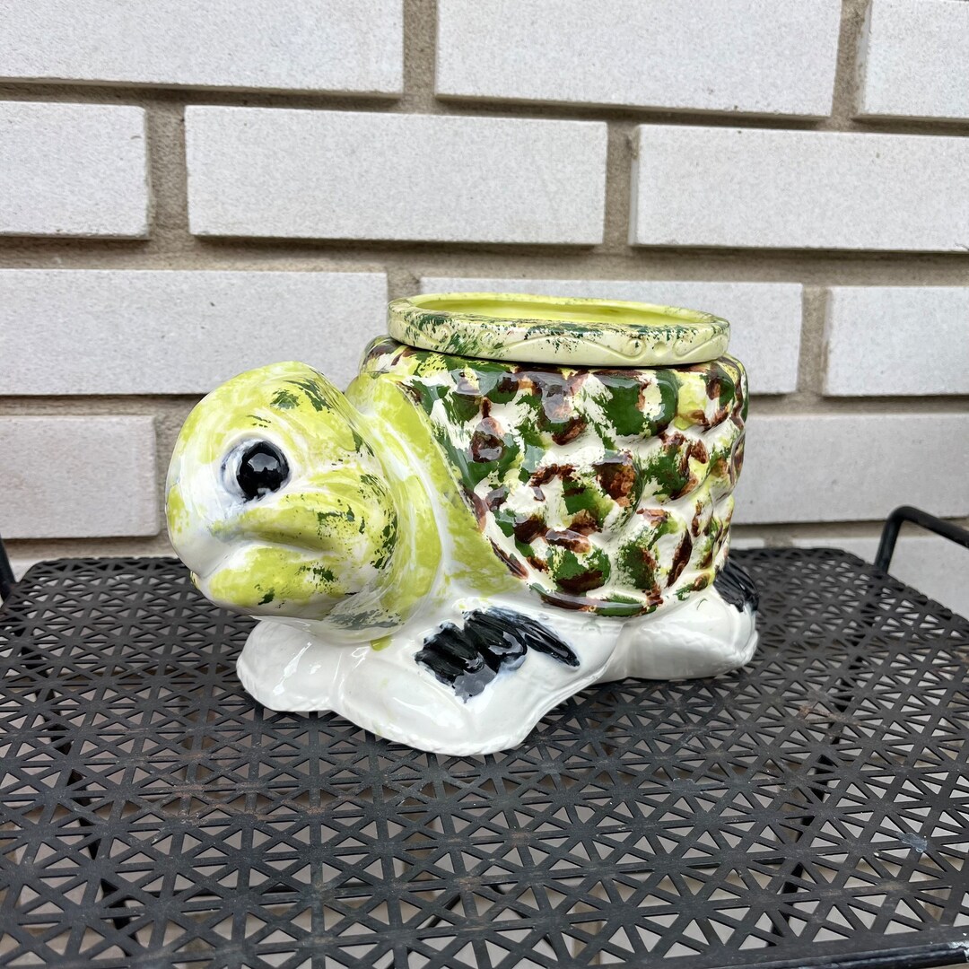 Vintage 70s Hand Painted Ceramic Turtle Planter - Etsy