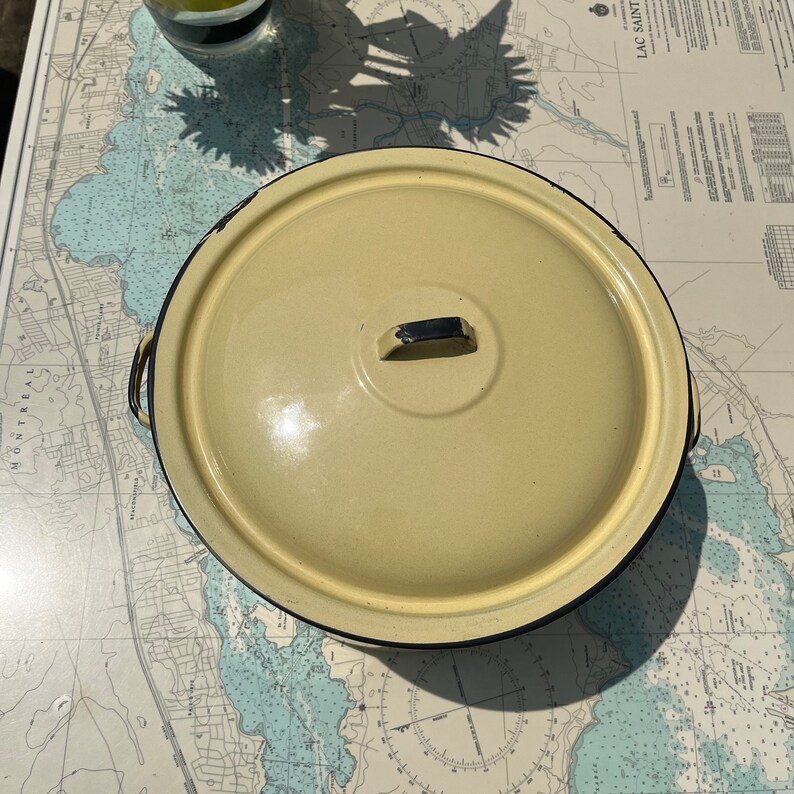 Vintage Yellow Enamelware Stock Pot With Lid - Etsy
