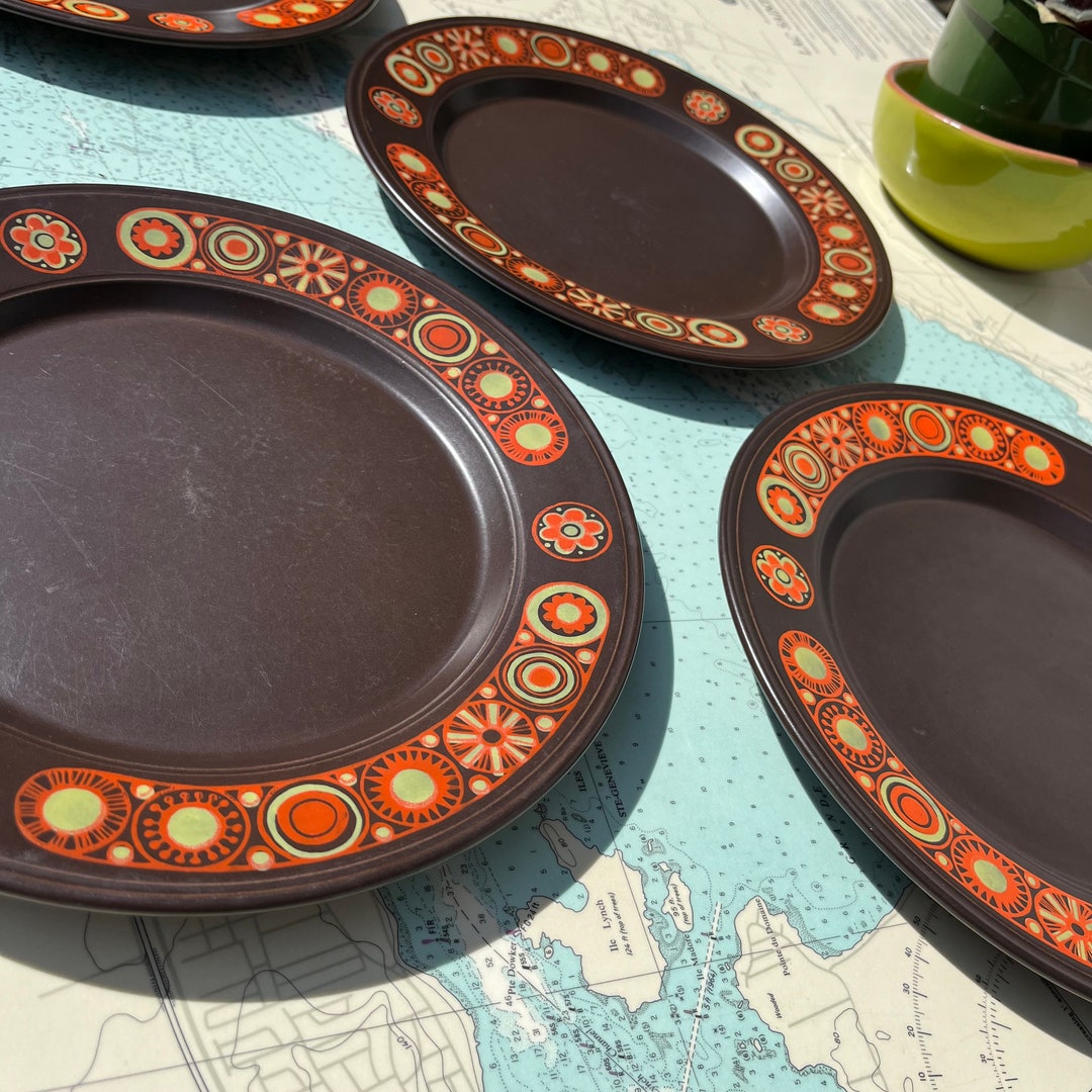 Retro 70s Kiln Craft Brown Floral Dinner Plates 4 - Etsy