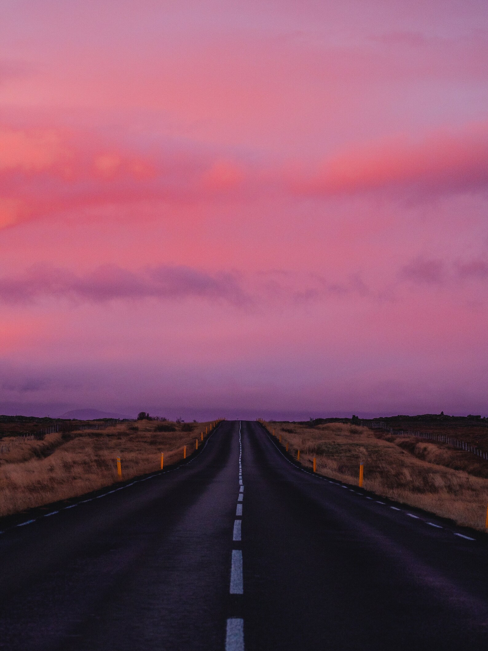 Iceland Road Photo – Pink and Purple Sunset Landscape – Minimalist Wall ...