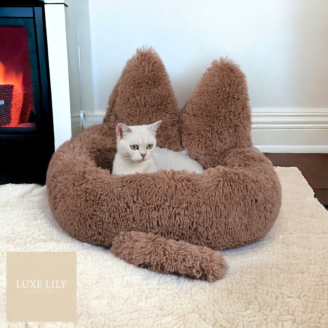 Round Plush Cat Bed, Pet Beds, Comfy Plush Beds, Plush Pet Bed, Cet ...