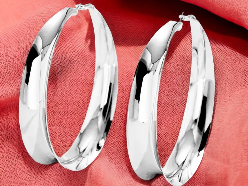 Wide Huge Silver Hoop Earrings, Oversized Silver Fashion Hooped ...