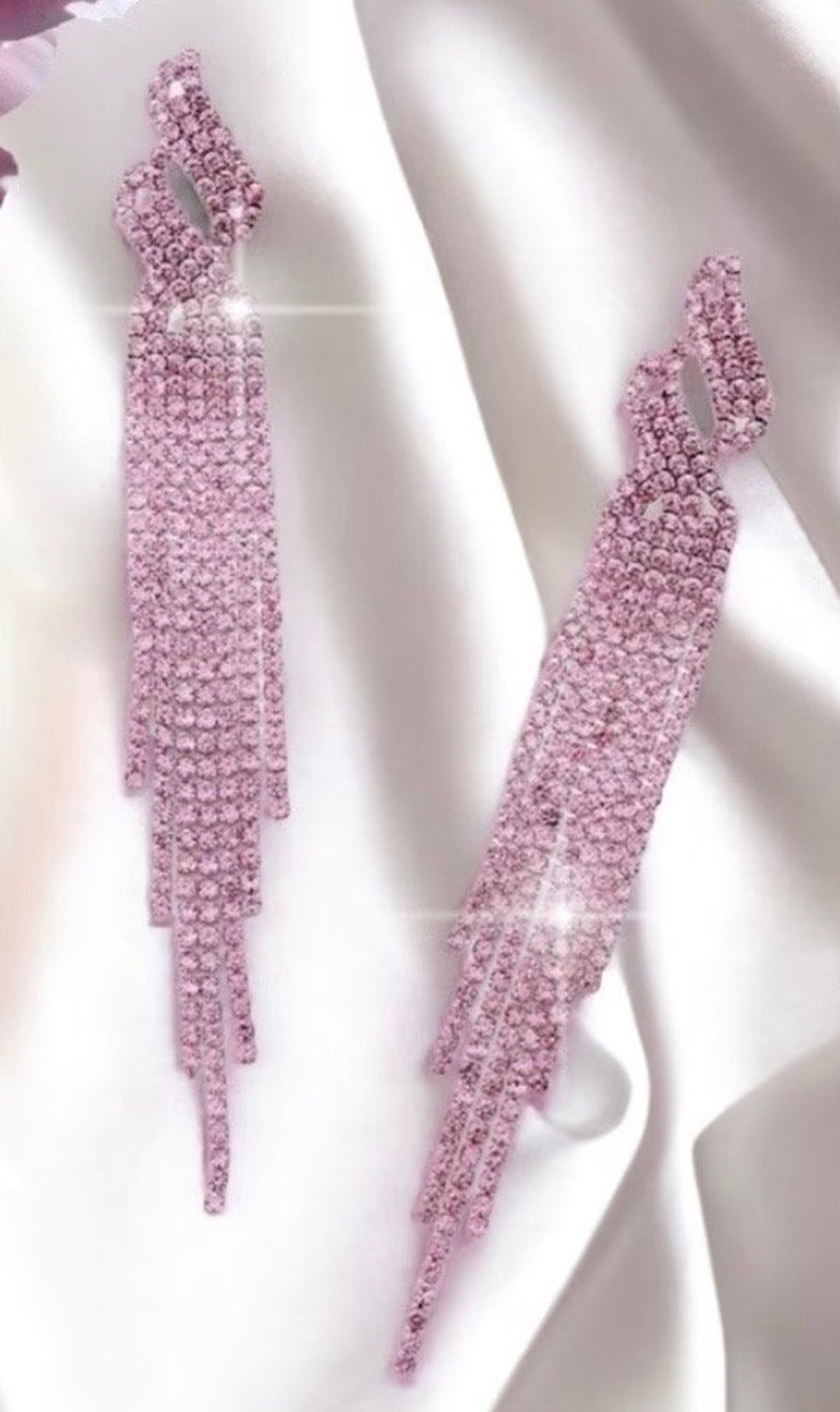 Very Large Statement Long Drop Diamante Crystal Stud Earrings Pink Sparkly Earrings Pink Party ...