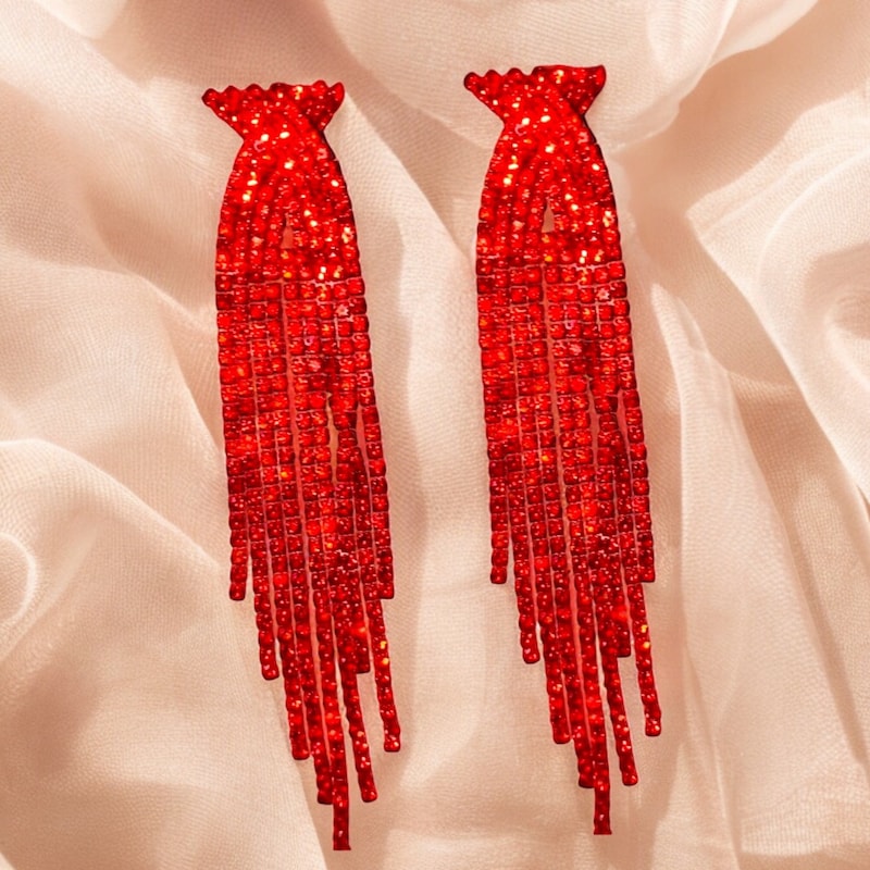 Long Red Earrings - Etsy