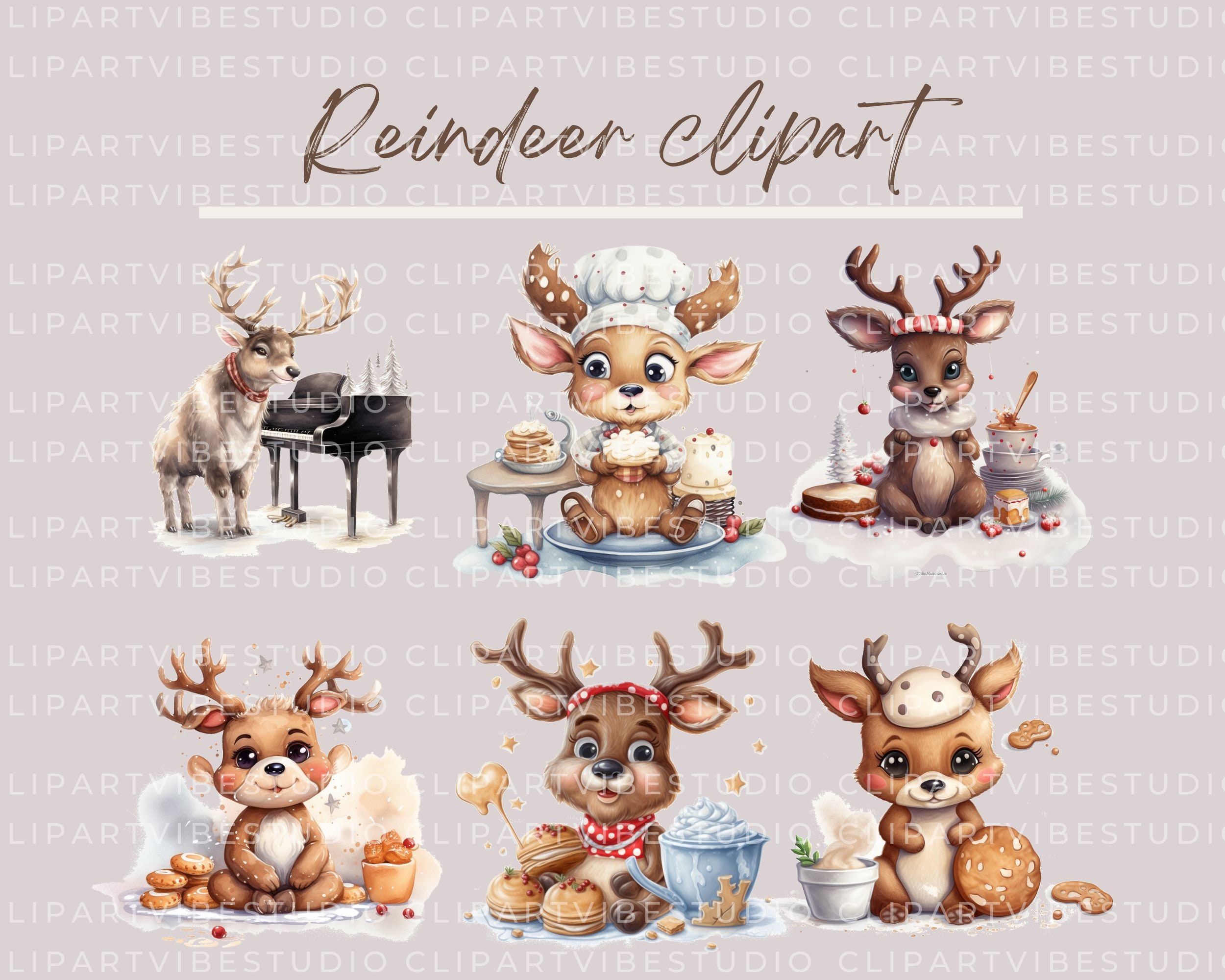 24 Watercolor Reindeer Clipart PNG Christmas Animal Watercolor - Etsy
