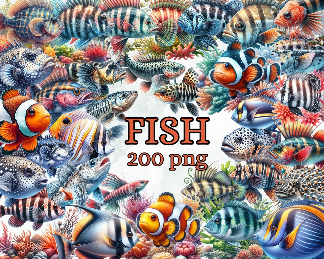 200 Fish Clipart Collection - Ocean Fish Clipart, Saltwater Fish, Sea ...