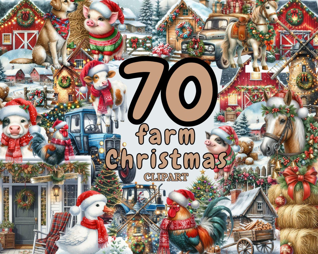 Christmas Clipart, Farm Life, Christmas Farm Clipart, Animals Clipart ...