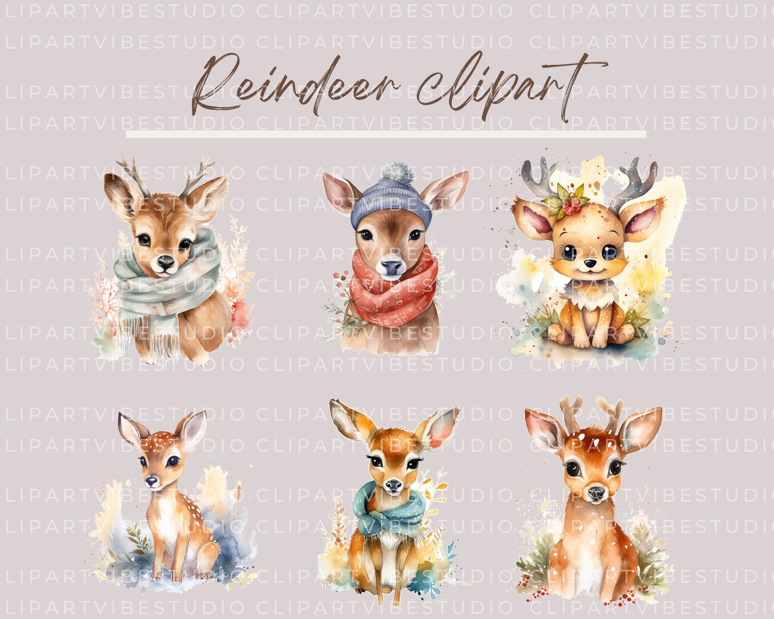 30 Watercolor Reindeer Clipart PNG Christmas Animal Watercolor - Etsy