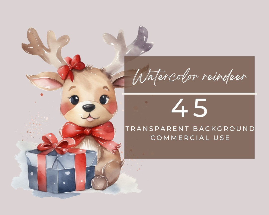 45 WATERCOLOR CHRISTMAS REINDEER Clipart Bundle Reindeer - Etsy