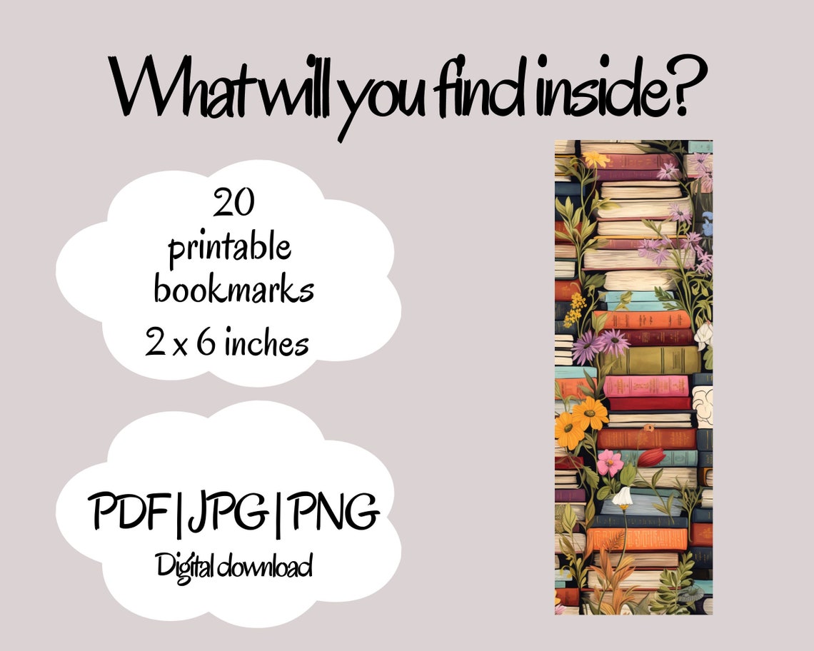 20 Bookmark Printable, Bookmark Bundle Jpg,png,pdf,bookmark Label Tags ...