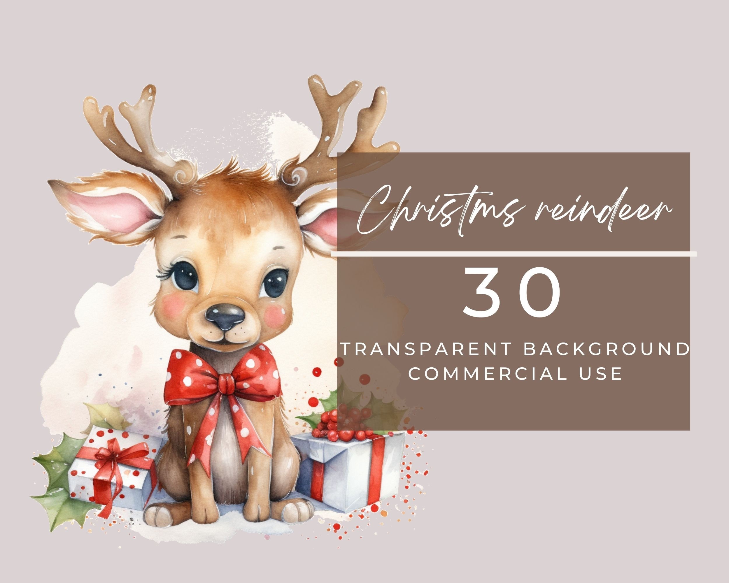 30 Watercolor Reindeer Clipart PNG Christmas Animal Watercolor - Etsy
