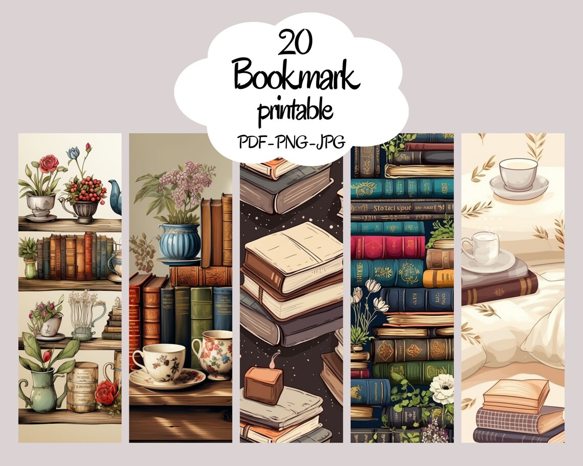 20 Bookmark Printable, Bookmark Bundle Jpg,png,pdf,bookmark Label Tags ...