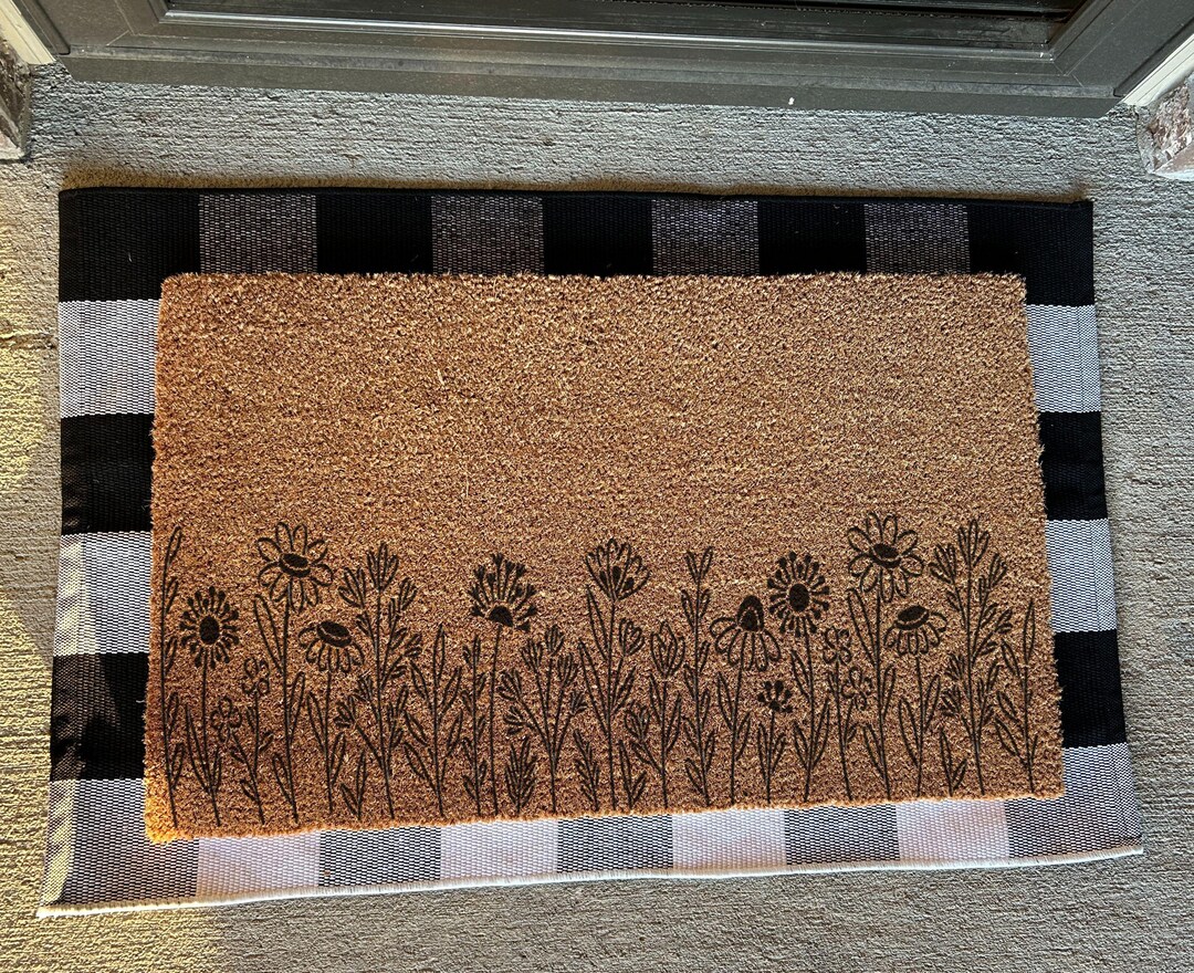 Wildflower Coir Doormat | Floral Welcome |botanical Entryway Rug ...